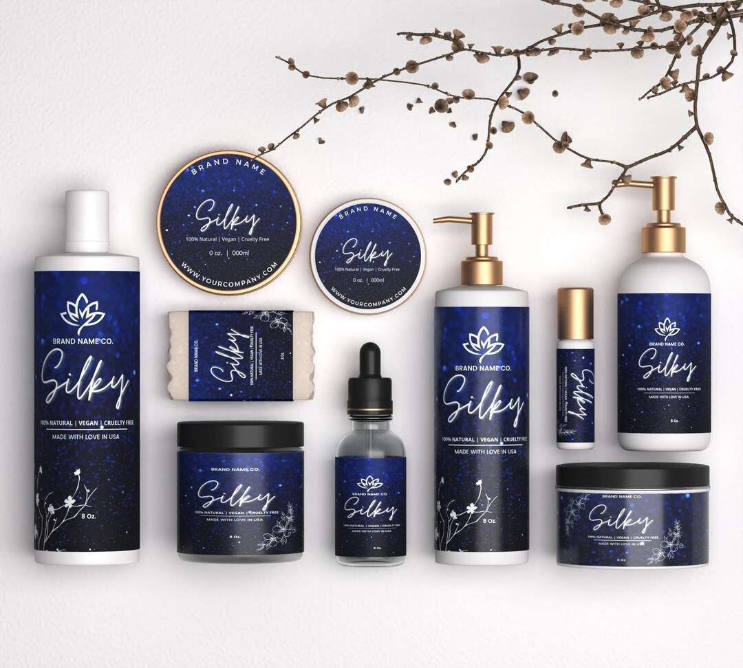 100% EDITABLE Sparkling Cosmetic Skin Care Product Label Template ...