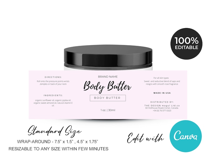 DIY Editable Body Butter Jar Label Template Perfect for - Etsy