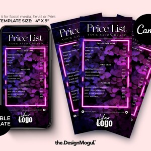 Neon Price List Template, Editable Price List Template Canva, Beauty ...