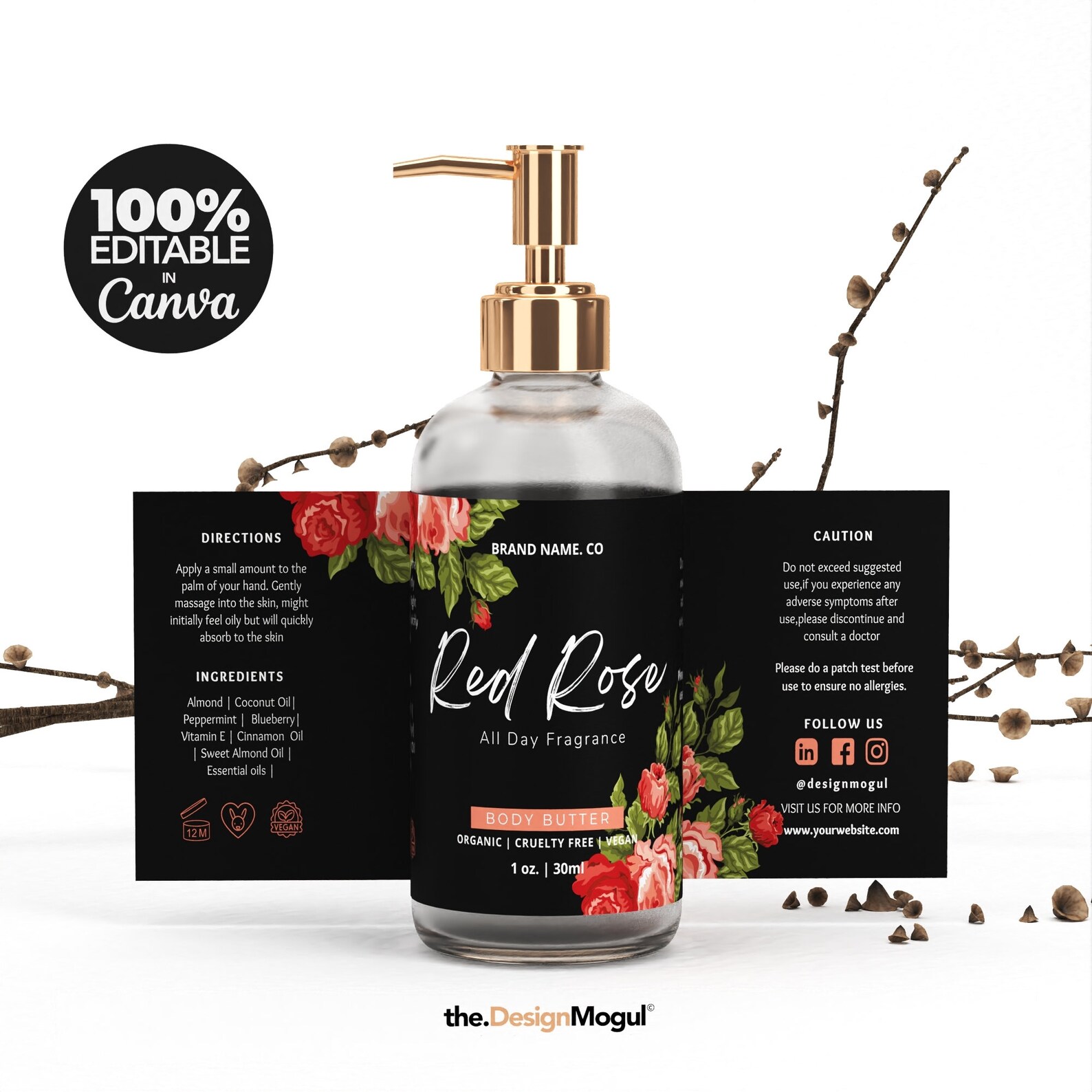 VINTAGE ROSE Editable Skin Care Label Apothecary Label - Etsy