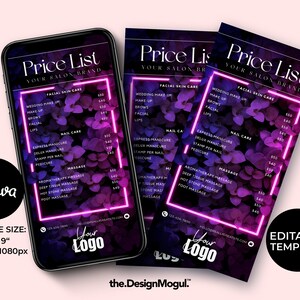 Neon Price List Template, Editable Price List Template Canva, Beauty ...