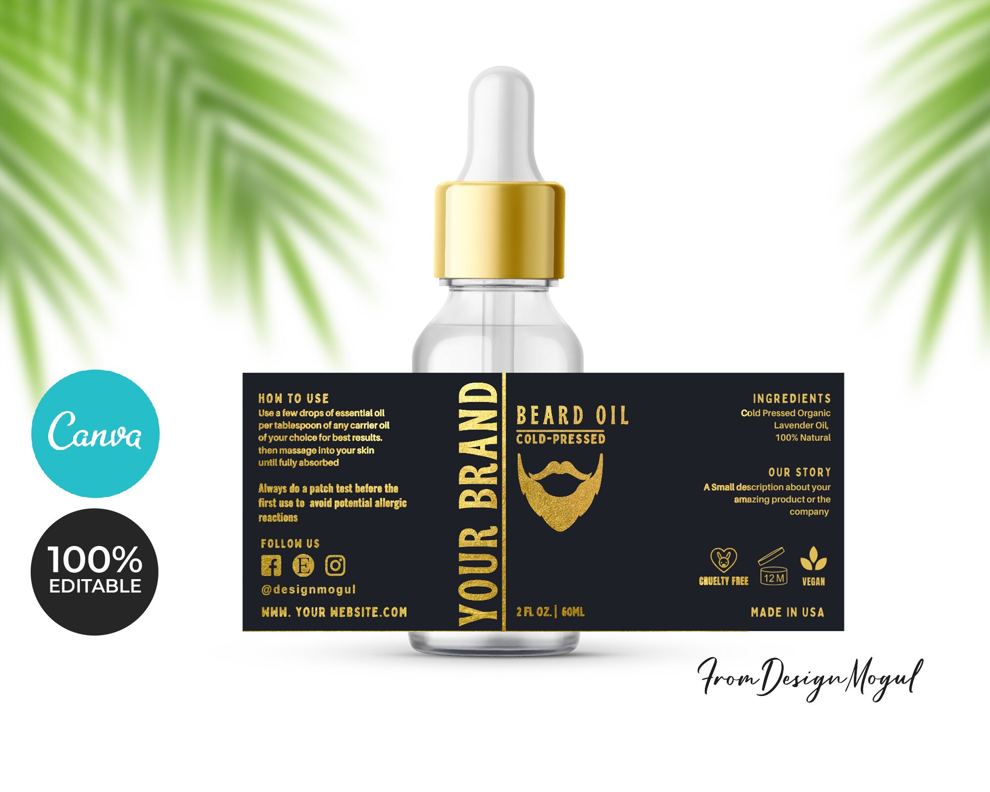 Editable Beard Oil Product Label Template Essential Oil - Etsy