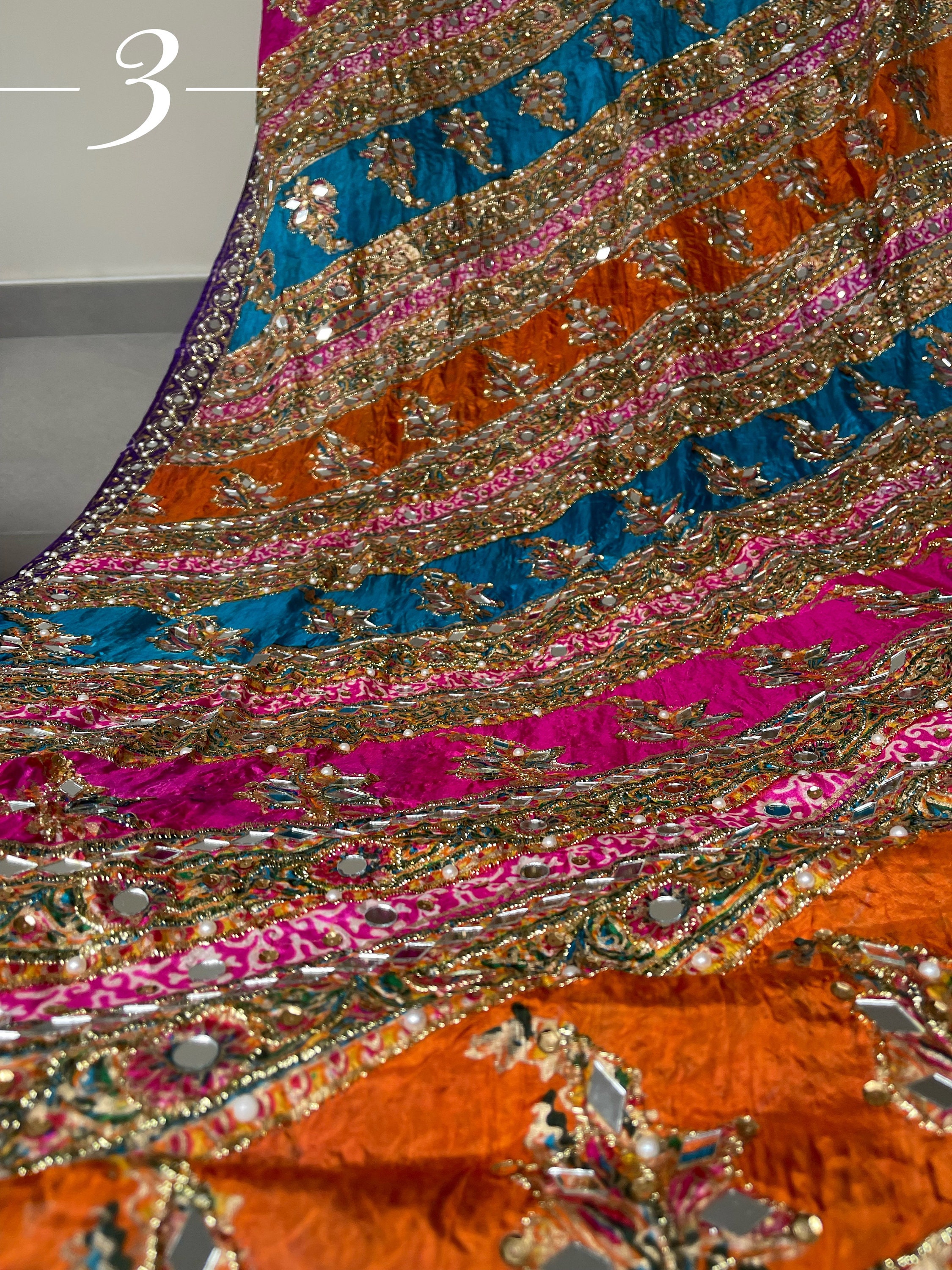Colourful Handmade Mehndi Dupatta With Mirrorwork. - Etsy