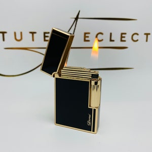 Fancy Butane Lighter, Refillable Flip Top With Side Flint, Black & Gold ...
