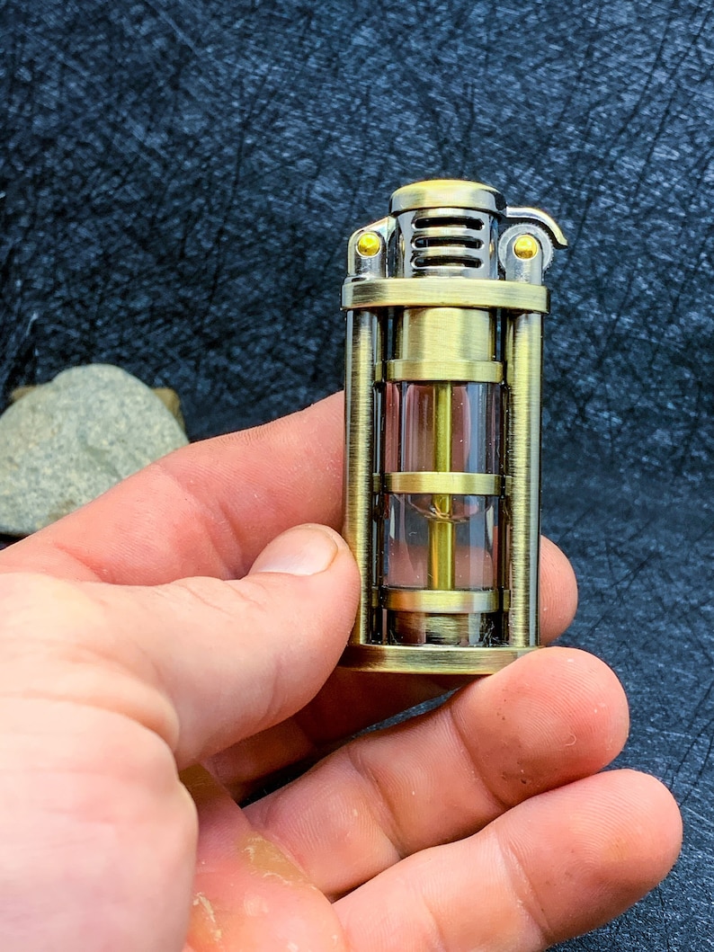 Vintage Bronze Lighter Sight Glass Flint Wheel Kerosene | Etsy