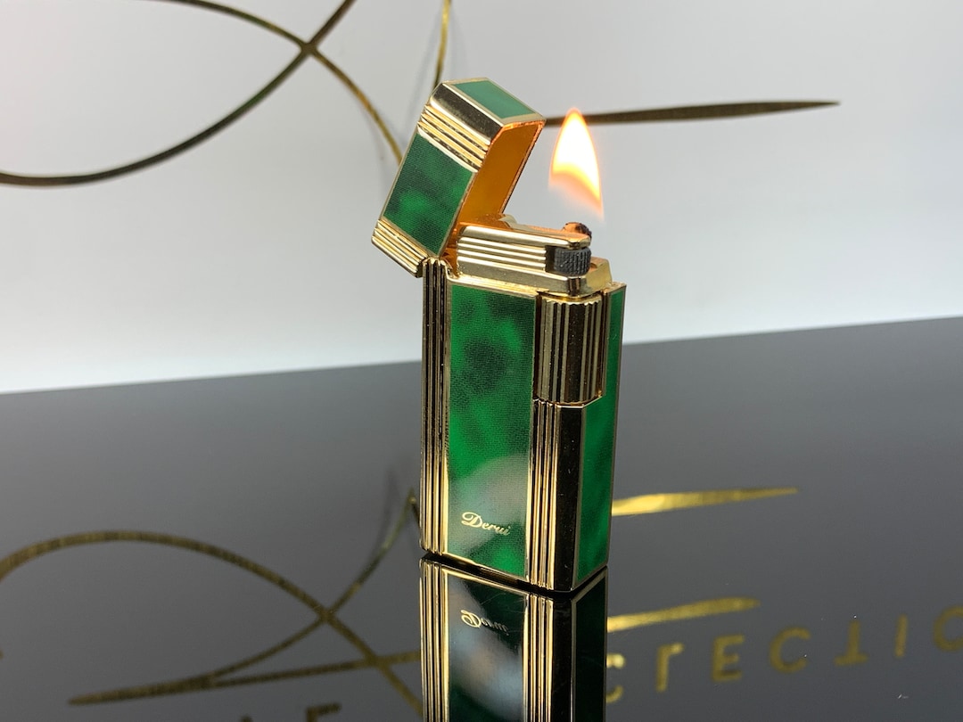 Luxury Slim Lighter, Green & Gold Flip Top Side Grind Flint Gold ...