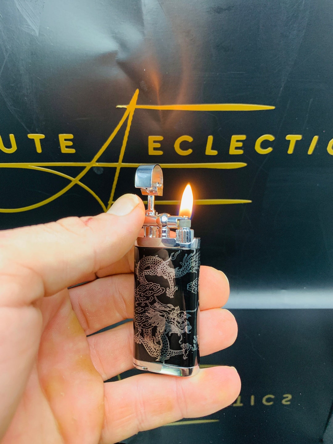 Dragon Lighter, Refillable Flip Top With Side Grind Flint, Cool Black ...