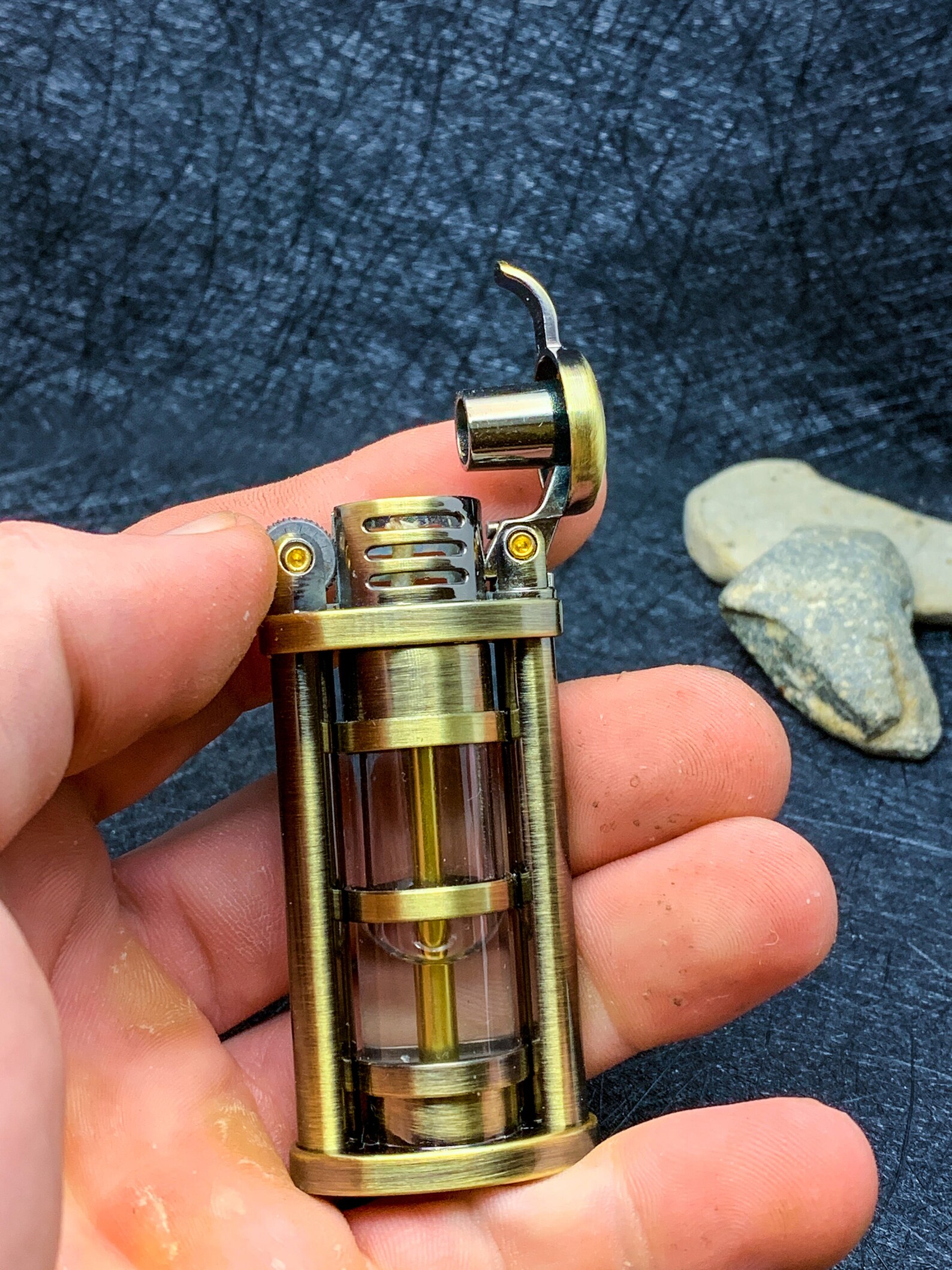 Vintage Bronze Lighter Sight Glass Flint Wheel Kerosene | Etsy