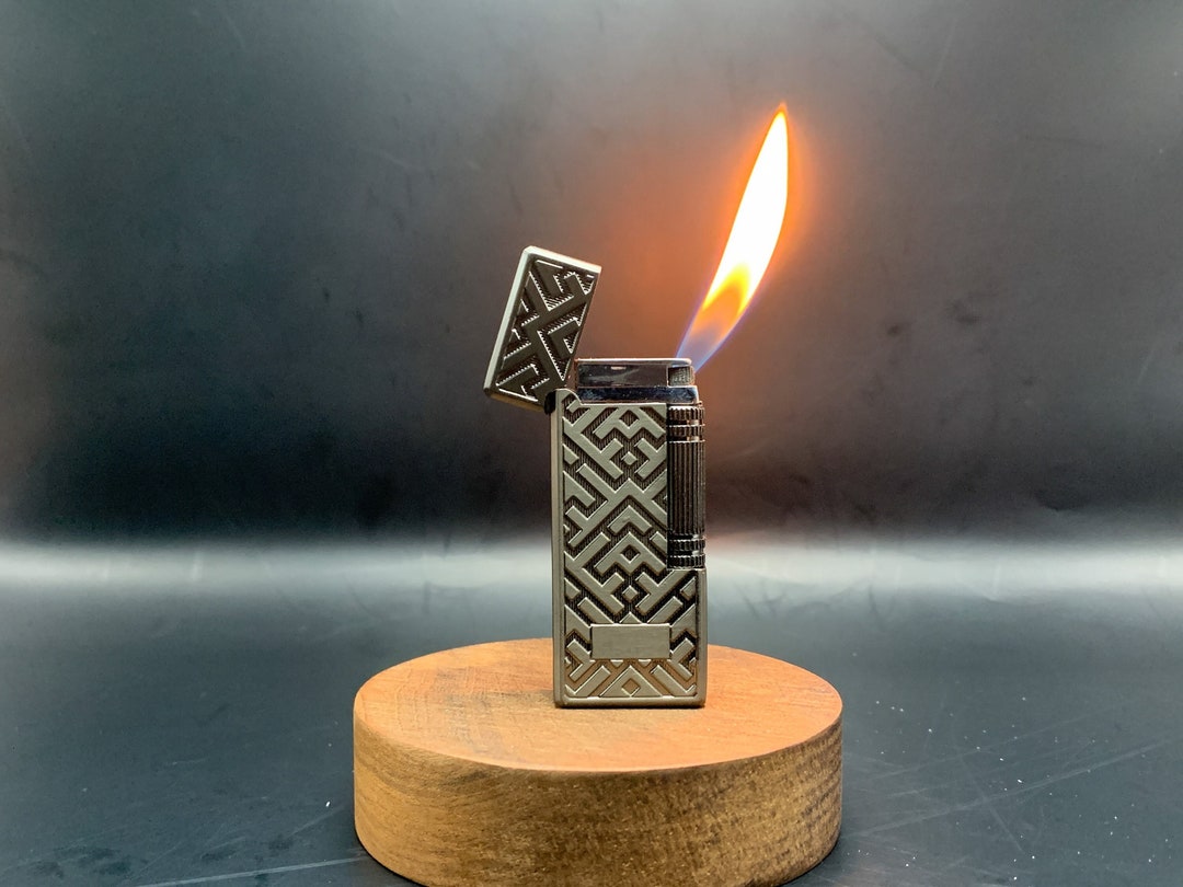 Gun Metal Flint Lighter Slim Refillable Grey Flip Top, Butane Side ...
