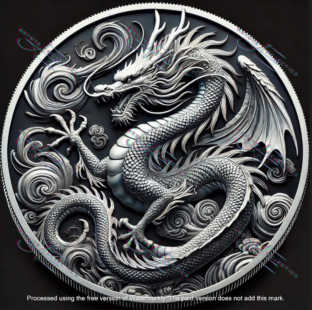 Wind Dragon Depth Map Coin Design File - Fiber Laser Png/jpeg/lightburn ...