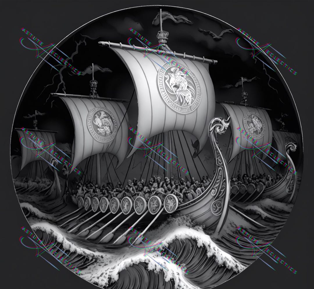 Viking Long Ship Coin 3D Depth Map Design File - Svg/png/jpeg/lightburn ...