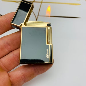 Fancy Butane Lighter, Refillable Flip Top With Side Flint, Black & Gold ...
