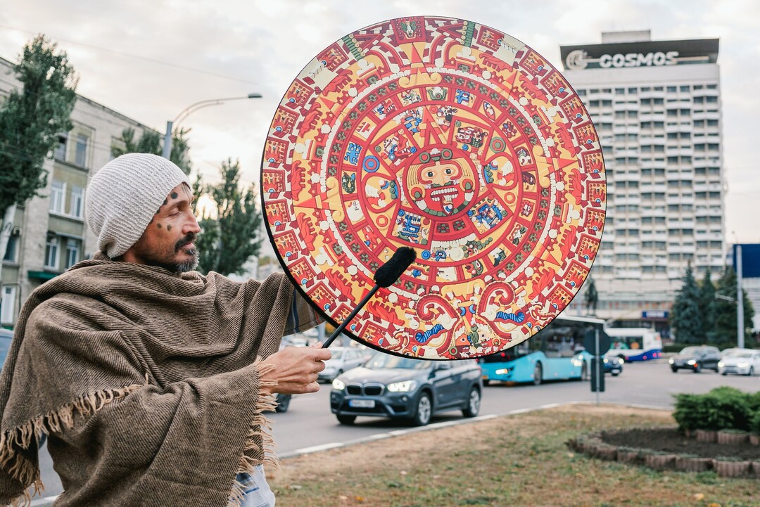 Aztec Sun Stone Vegan Shaman Drum: 32 Inch Tunable Bass Sound - Etsy