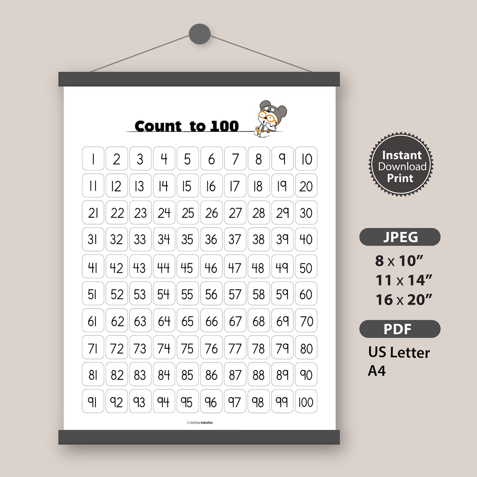 Printable Number 100 Poster, 1-100 Template, 1-100 Chart, Homeschool ...