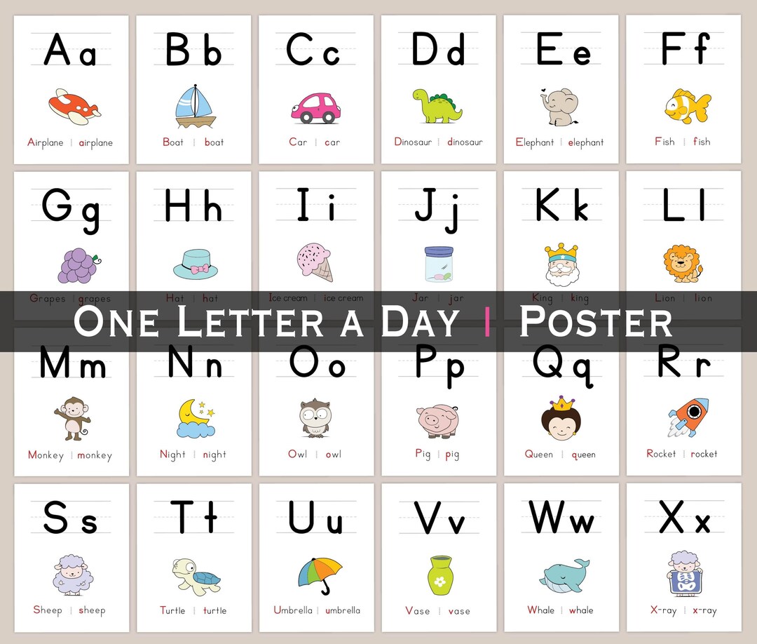 One Letter a Day Alphabet Poster for Preschoolers, Homeschool Printable ...