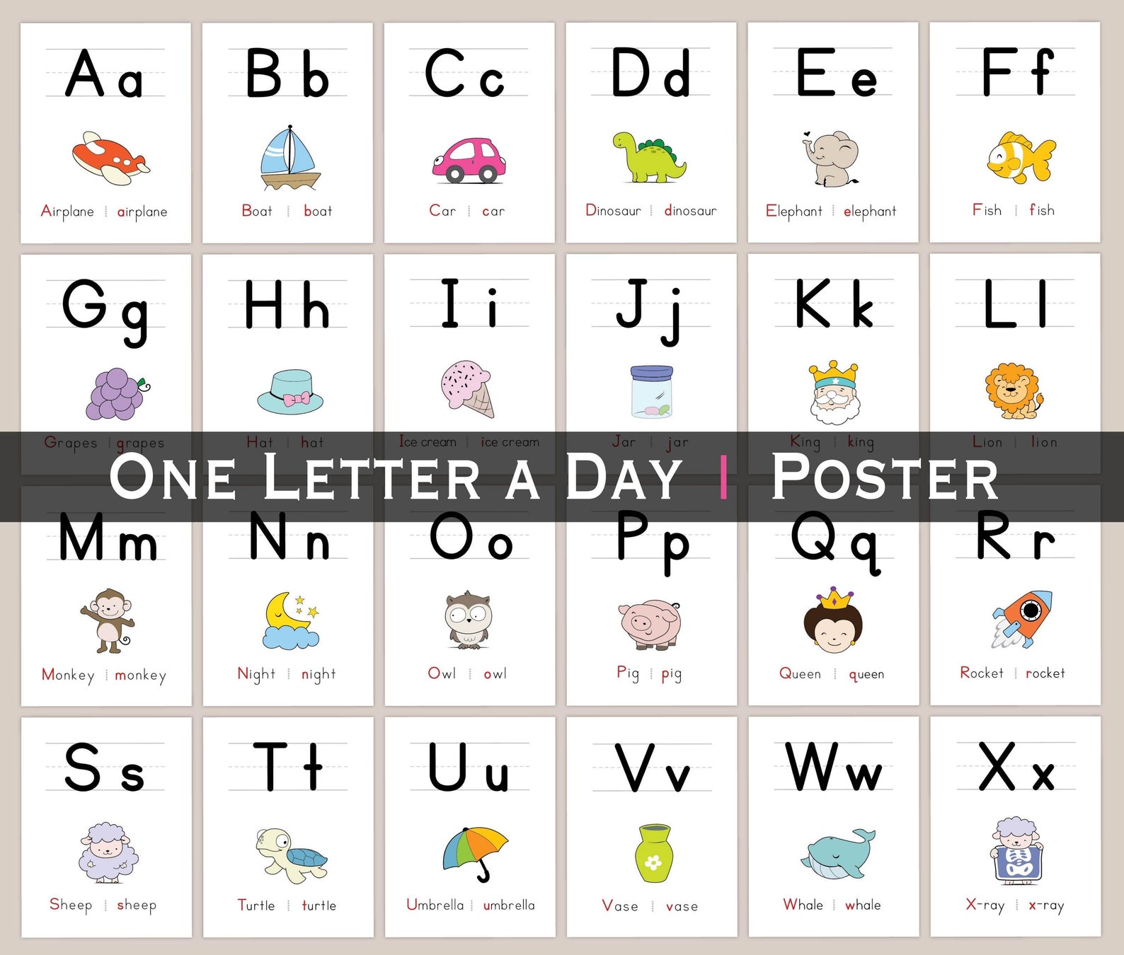 One Letter a Day Alphabet Poster for Preschoolers, Homeschool Printable ...