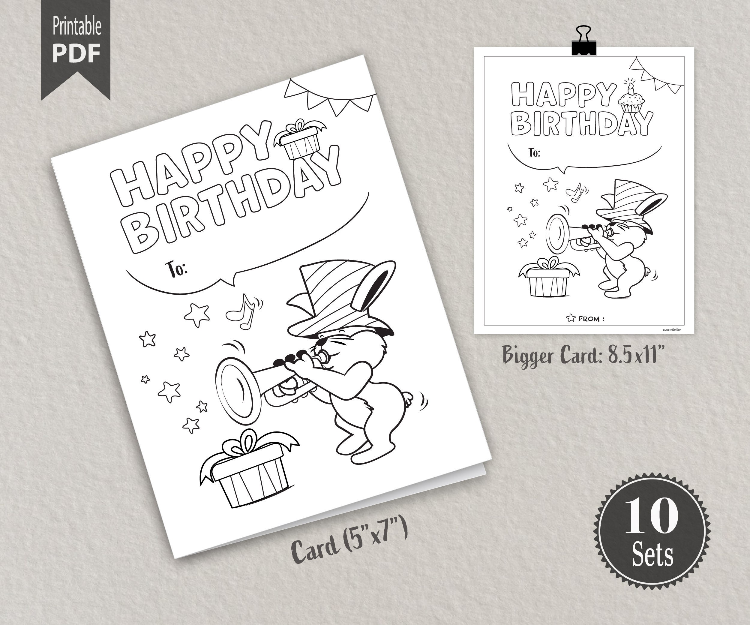 Kids Printable Birthday Card, Birthday Animal Music Band Card, Kids ...