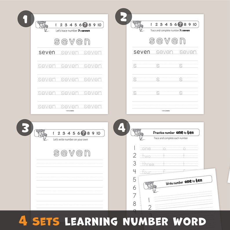 Printable 1-20 Word English Workbook, Preschool Number Worksheets ...