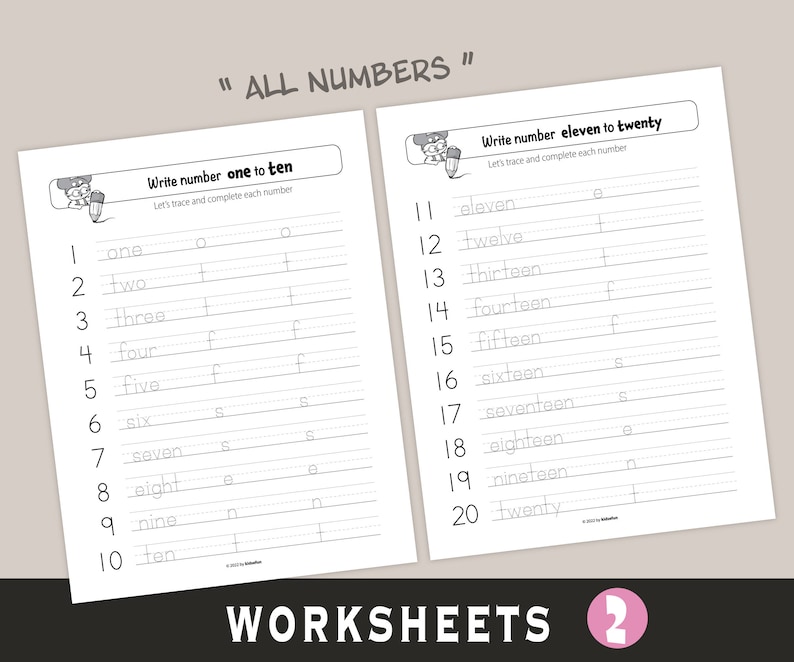 Preschool Number Words Poster and Worksheet Combo, 1-20 English Numbers ...