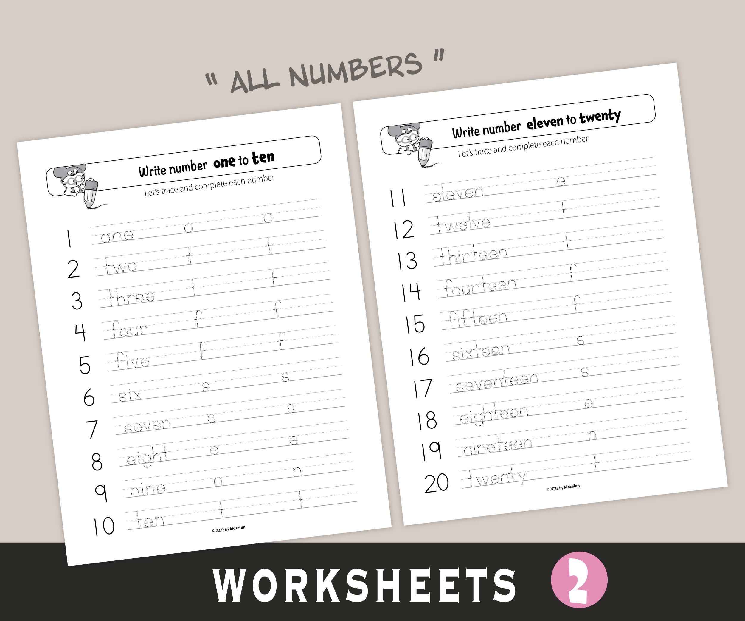 Preschool Number Words Poster and Worksheet Combo, 1-20 English Numbers ...
