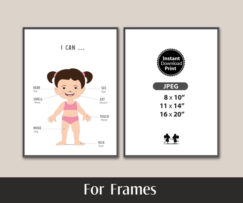 Cute Girl Anatomy Posters, Preschool Girl Body Parts Printable, Girl ...