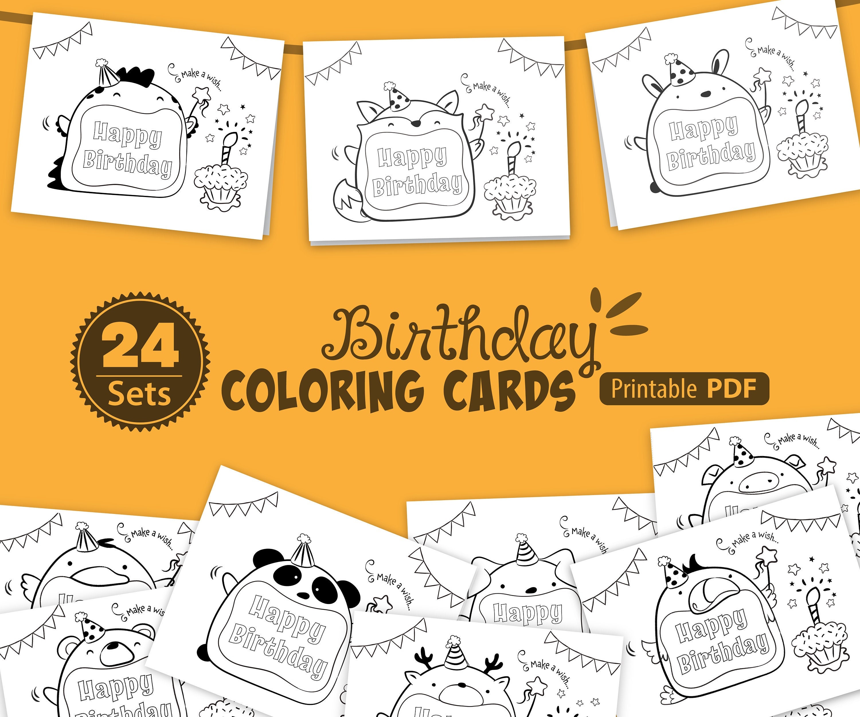 Printable Kids Birthday Card, Animal Coloring Card, Birthday Party ...