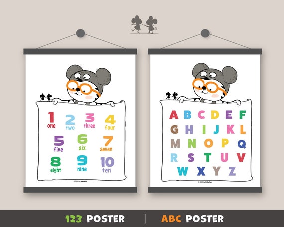 ABC 123 Wall Poster Printable Cartoon Alphabet Number - Etsy