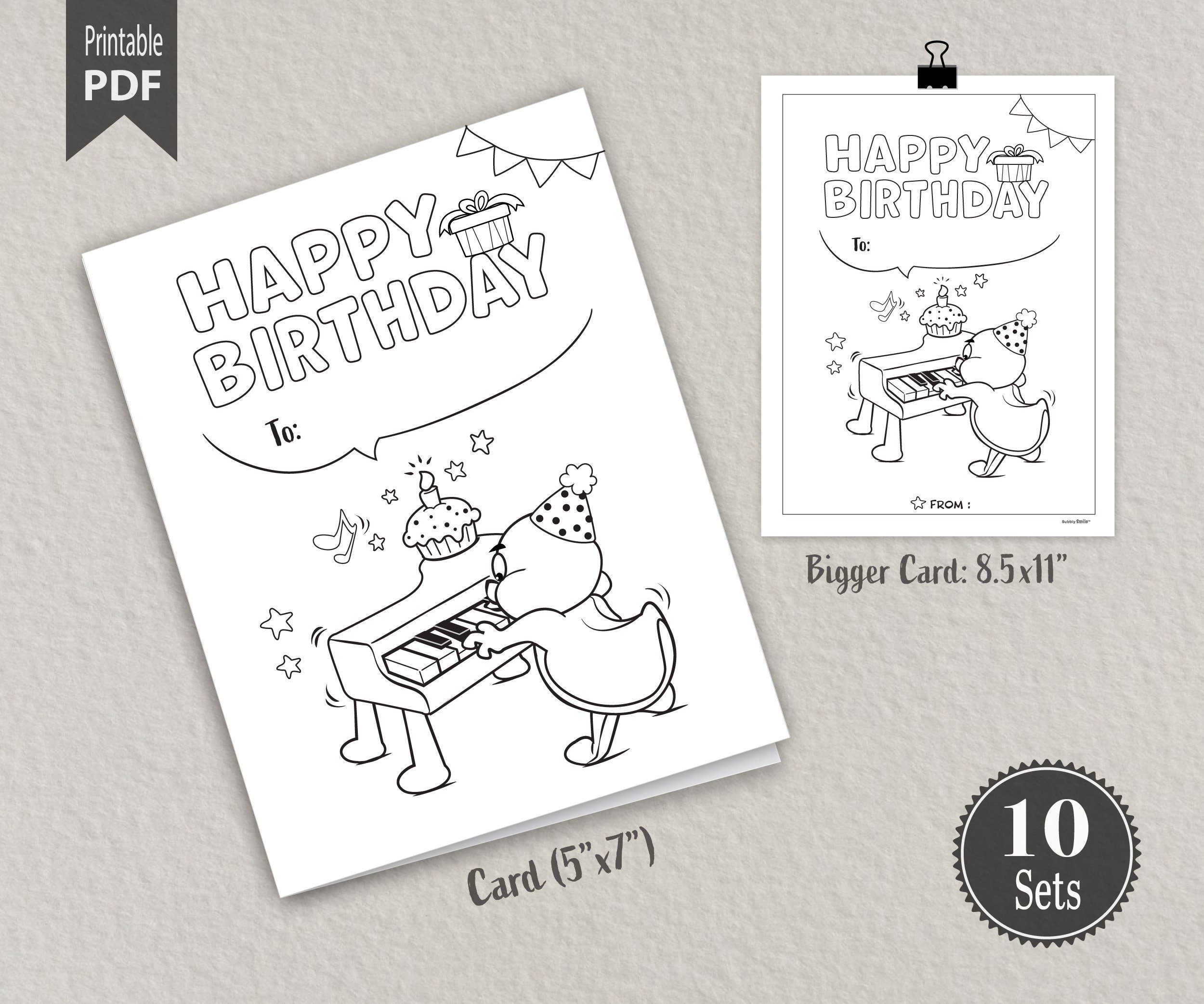 Kids Printable Birthday Card, Birthday Animal Music Band Card, Kids ...