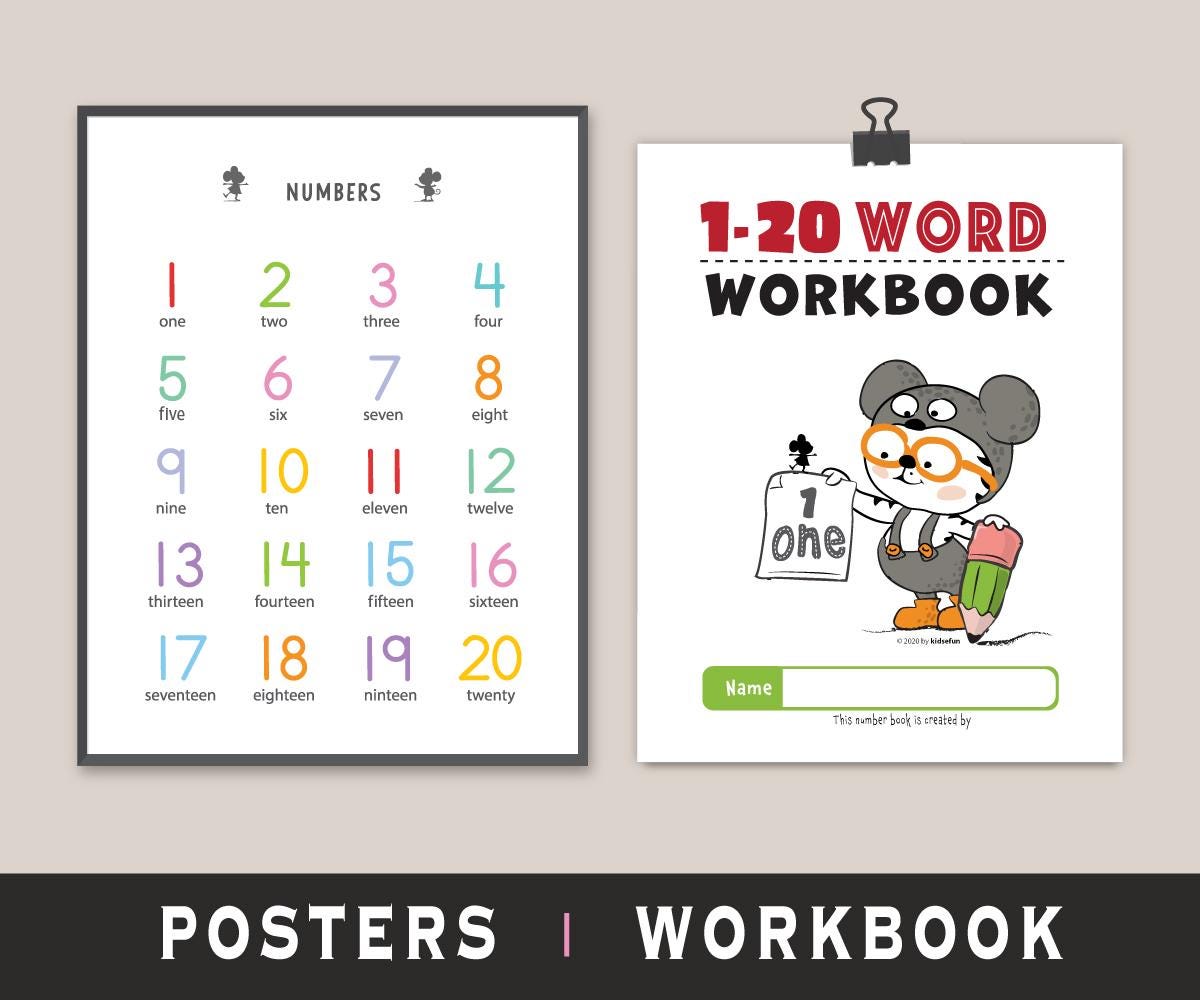 Preschool Number Words Poster and Worksheet Combo, 1-20 English Numbers ...
