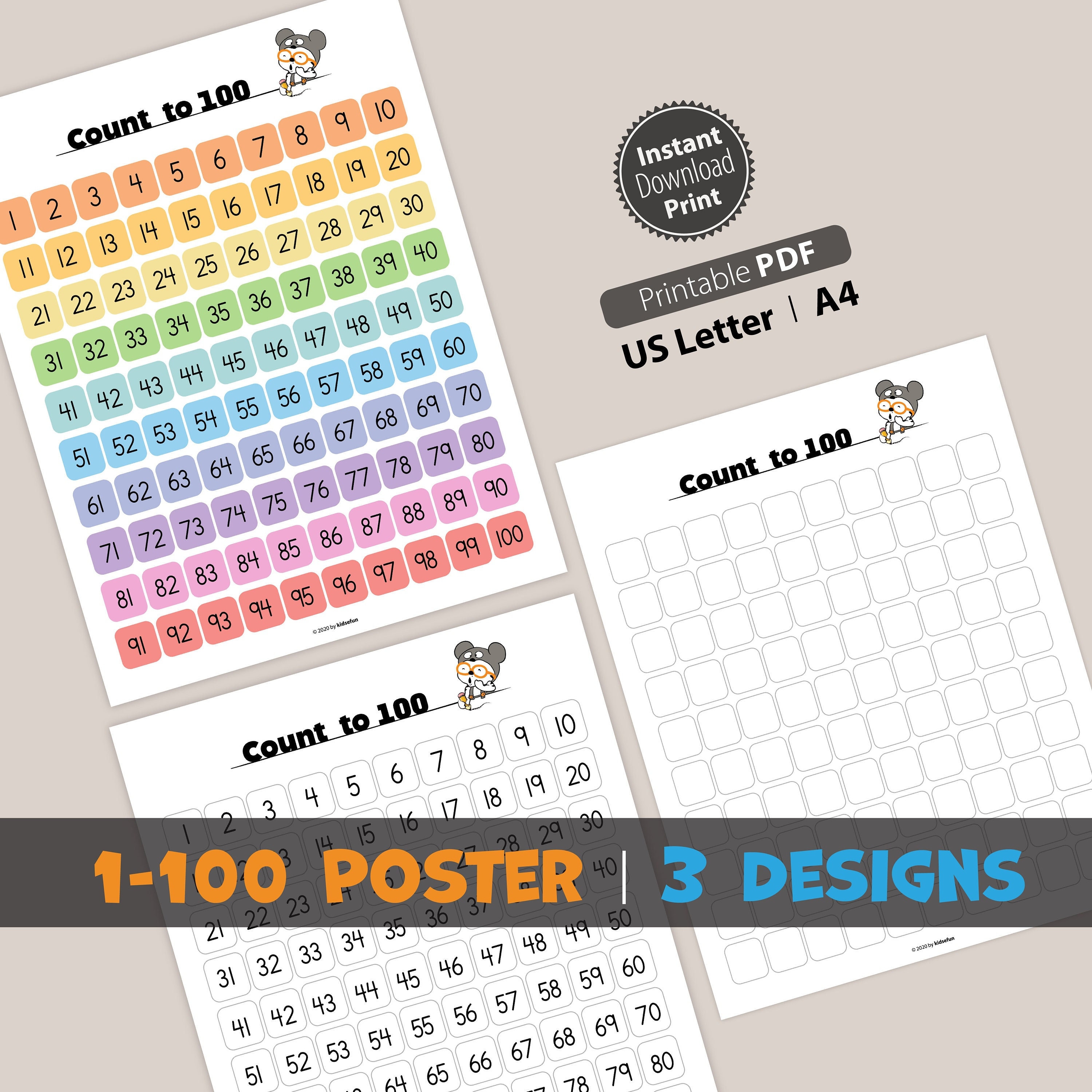 Printable Number 100 Poster, 1-100 Template, 1-100 Chart, Homeschool ...