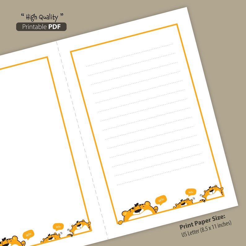 Kids Stationery Printable, Cute Tiger Stationery Set, Notepad, Writing ...