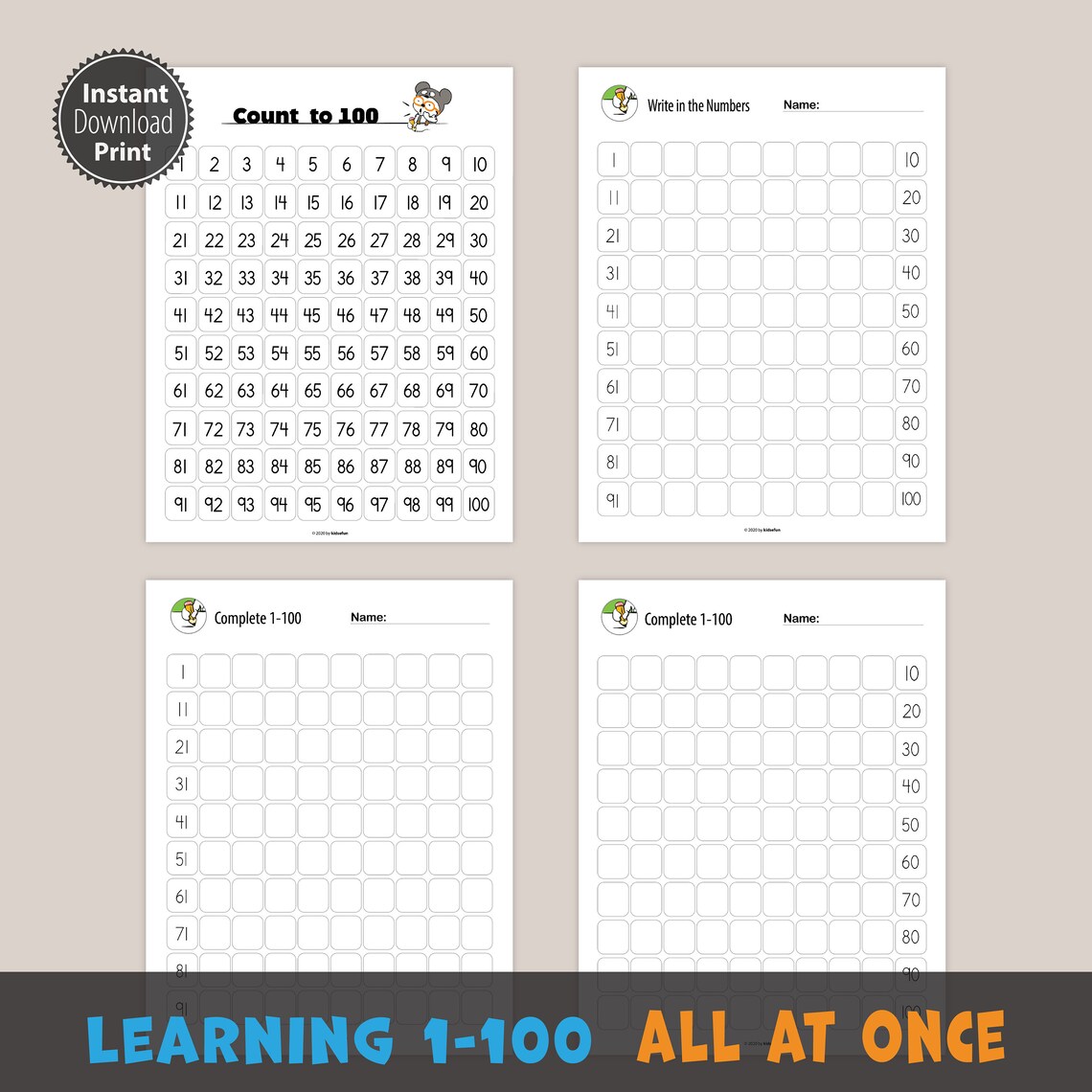 Kids Number 1-100 Worksheet, 100 Writing Template, Chart, Quiz ...