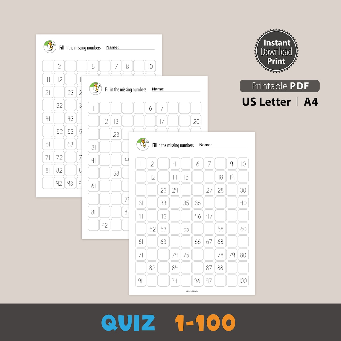 Kids Number 1-100 Worksheet, 100 Writing Template, Chart, Quiz ...