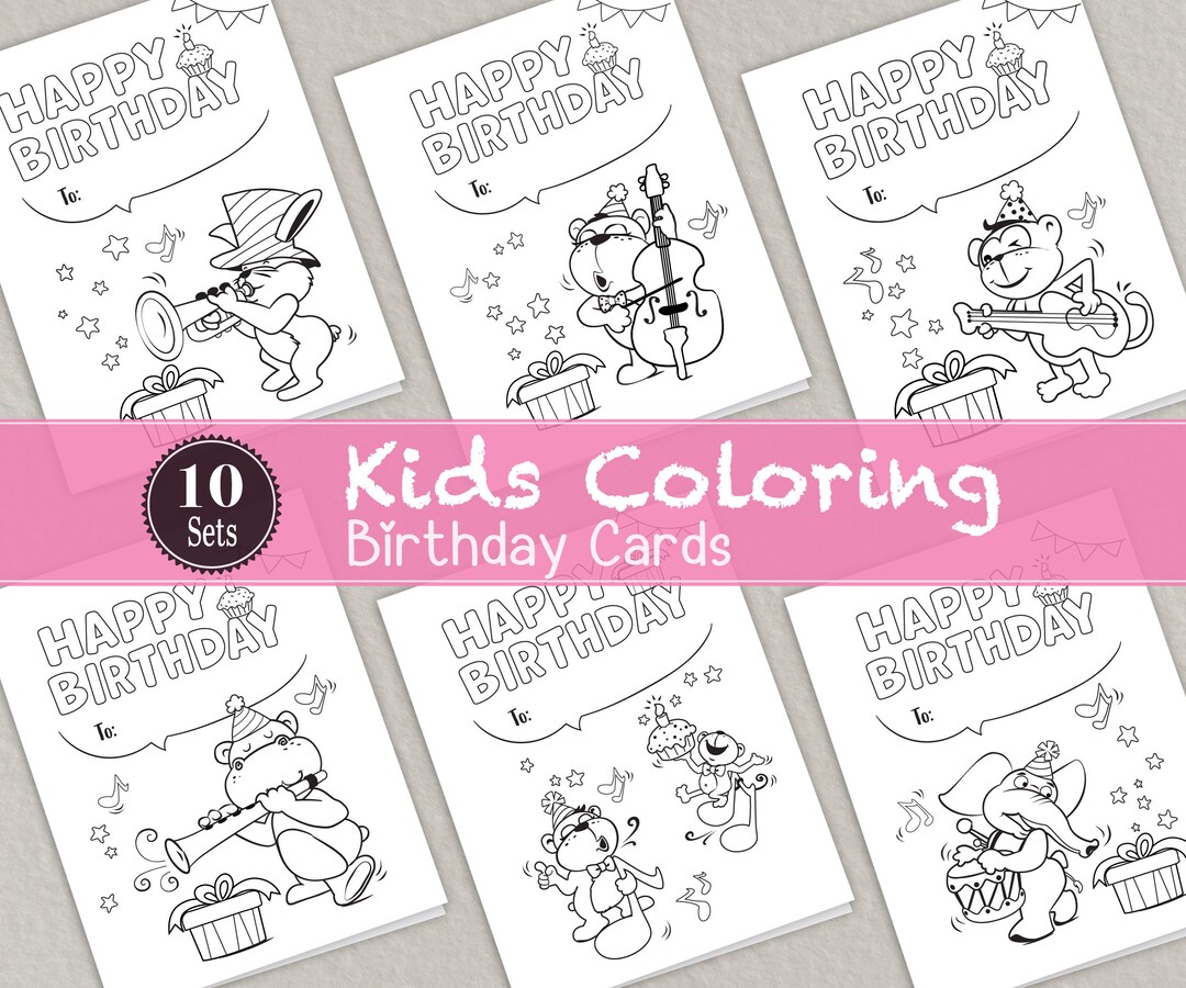 Kids Printable Birthday Card, Birthday Animal Music Band Card, Kids ...