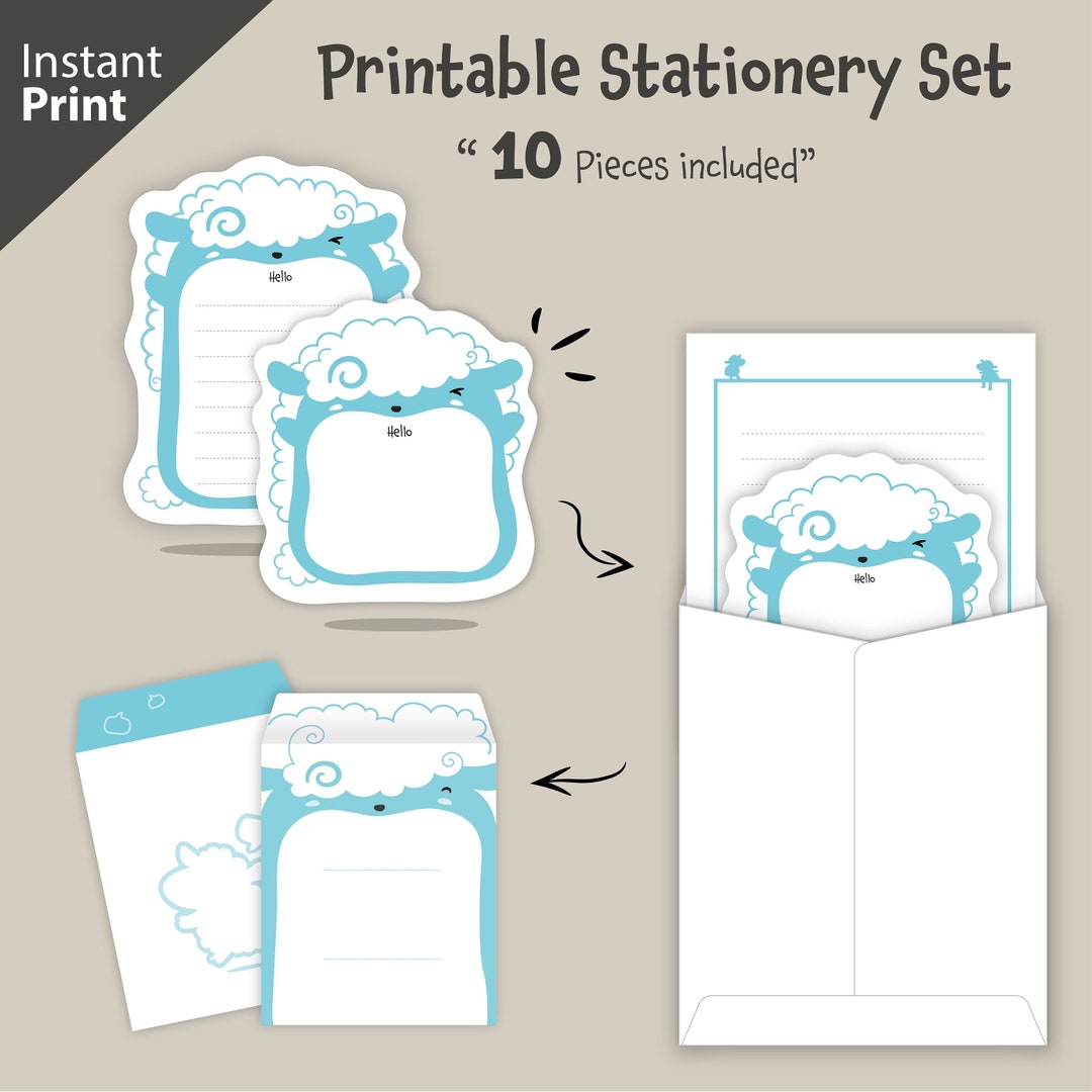 Printable Sheep Stationery Set, Cute Sheep Writing Paper, Envelope ...