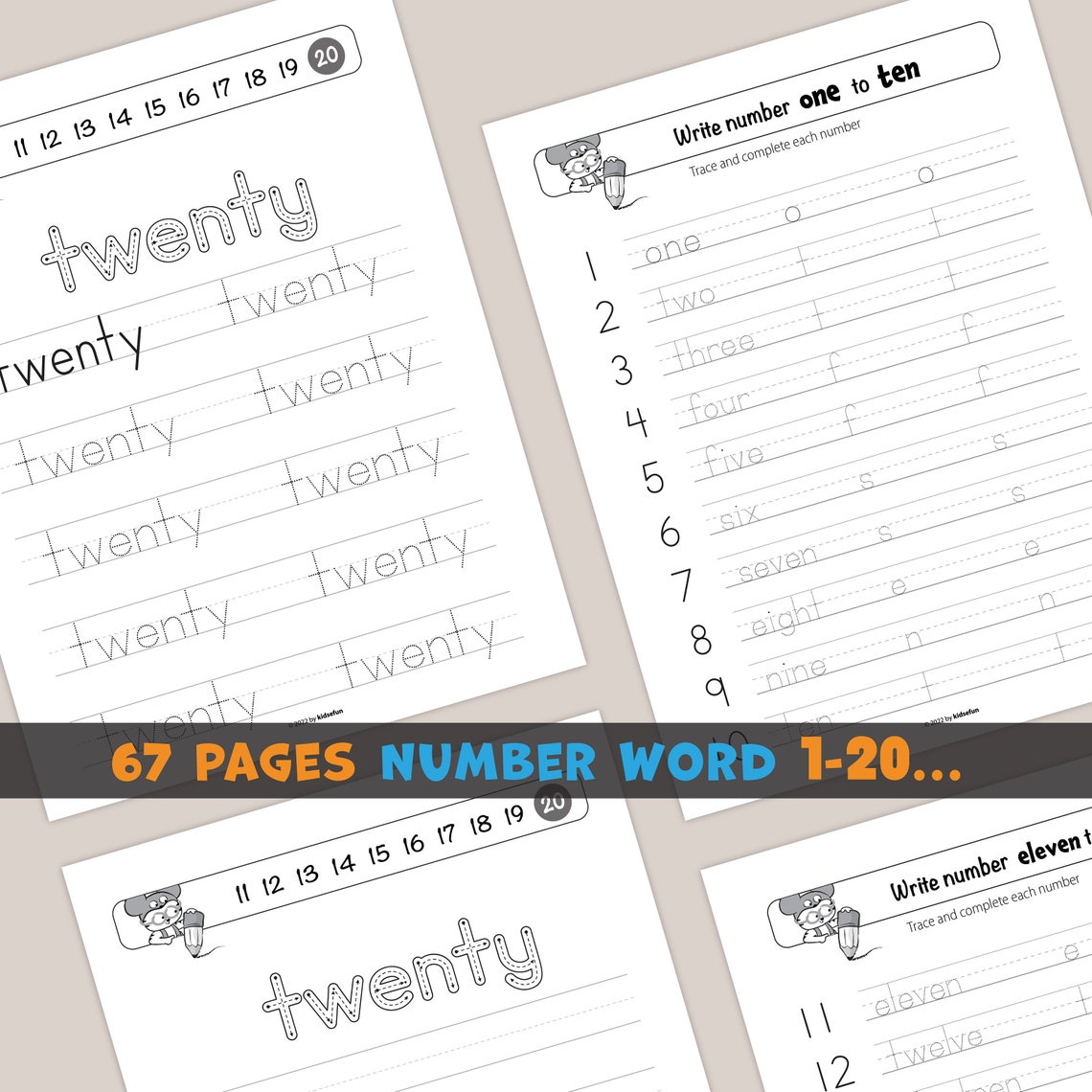Printable 1-20 Word English Workbook, Preschool Number Worksheets ...