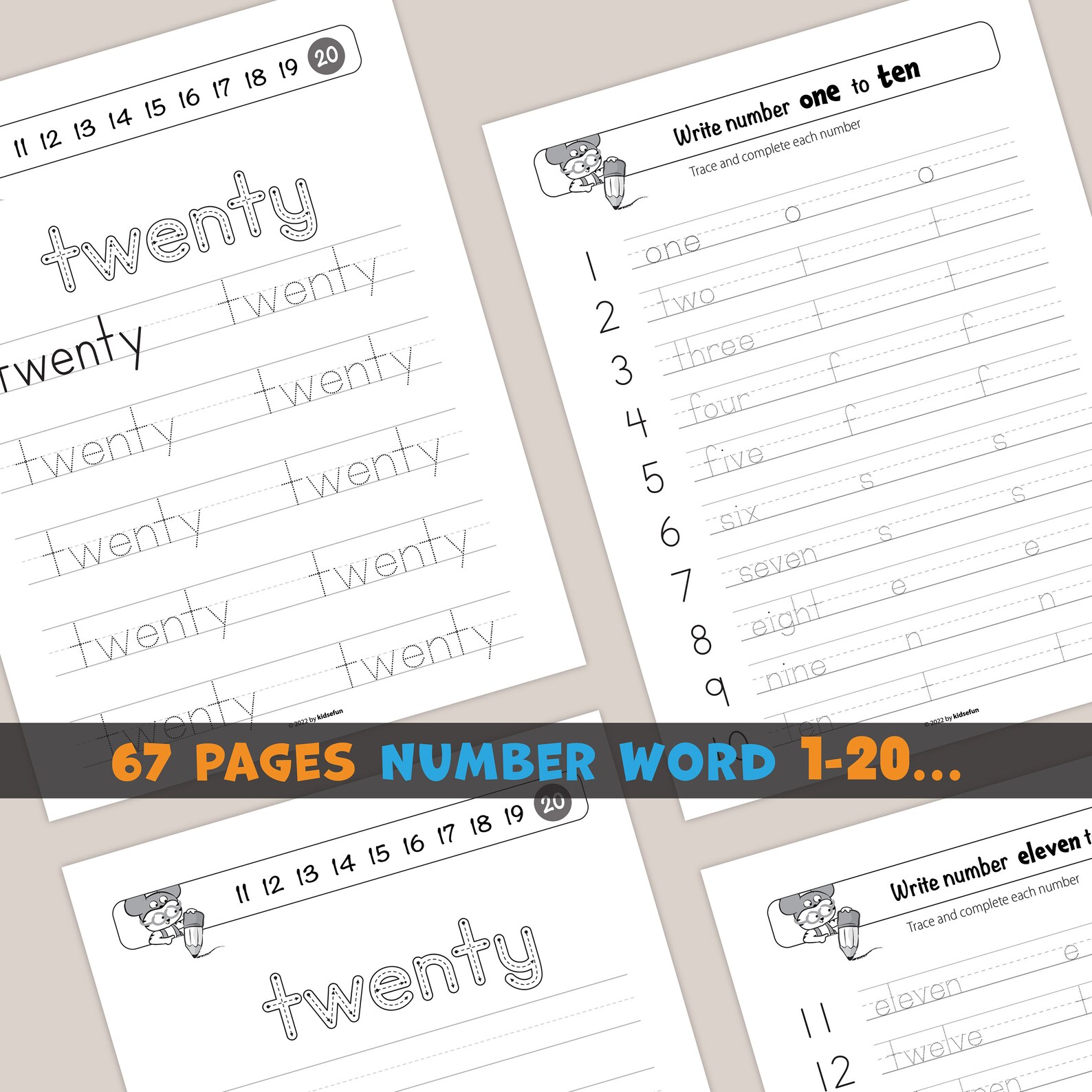 Printable 1-20 Word English Workbook, Preschool Number Worksheets ...