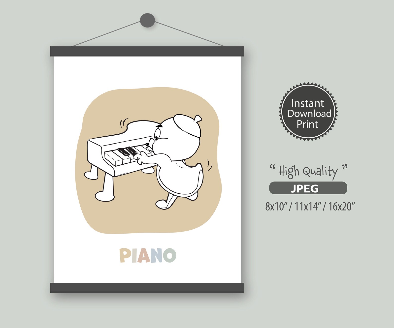 Printable Kids Music Poster Set of 6 Wall Art Animal - Etsy