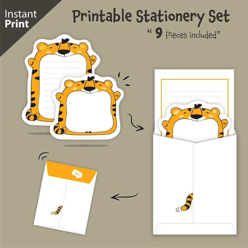 Kids Stationery Printable, Cute Tiger Stationery Set, Notepad, Writing ...