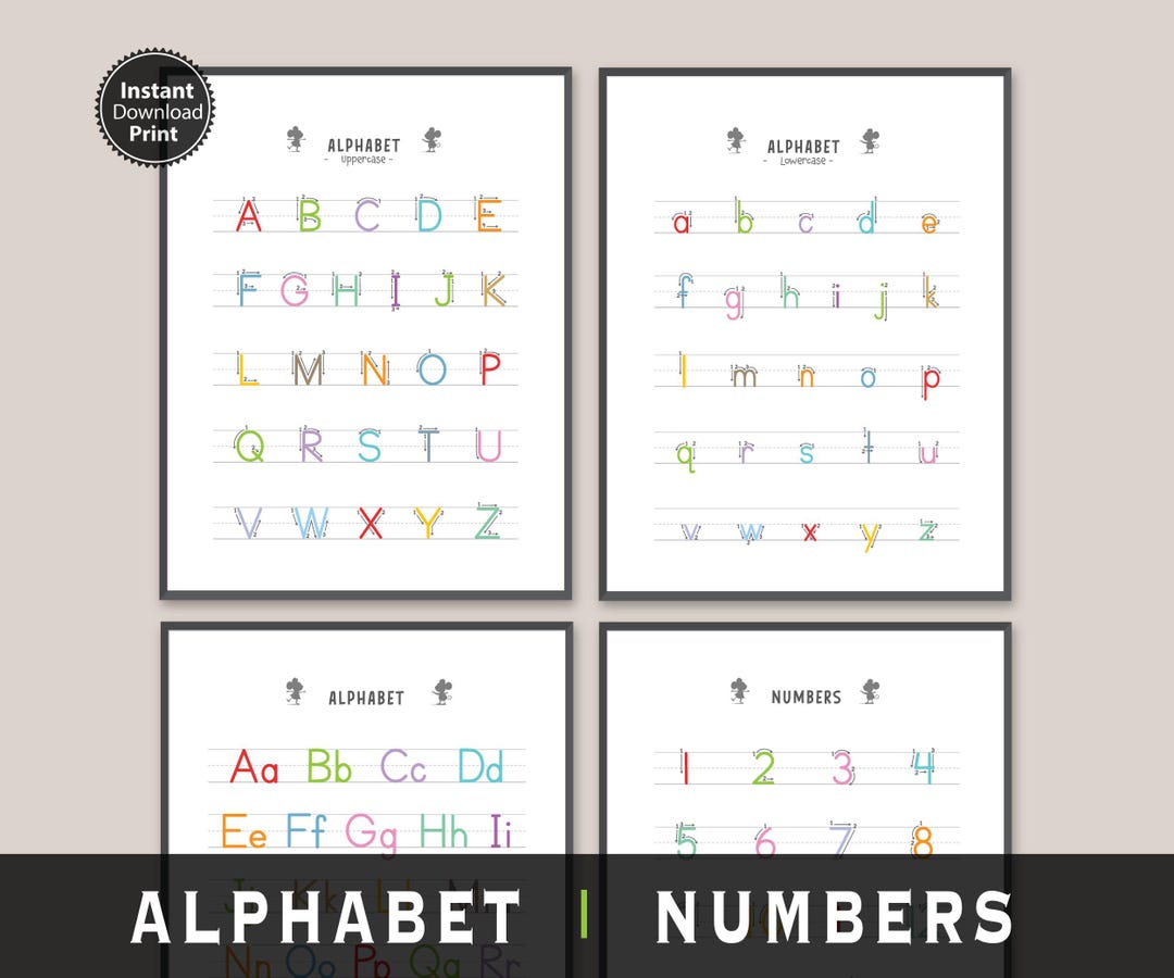Colorful Preschool Alphabet & Numbers Handwriting Posters, Homeschool ...