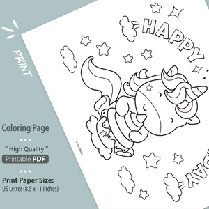 Unicorn Birthday Card, Unicorn Coloring Printable, Kids Coloring PDF ...