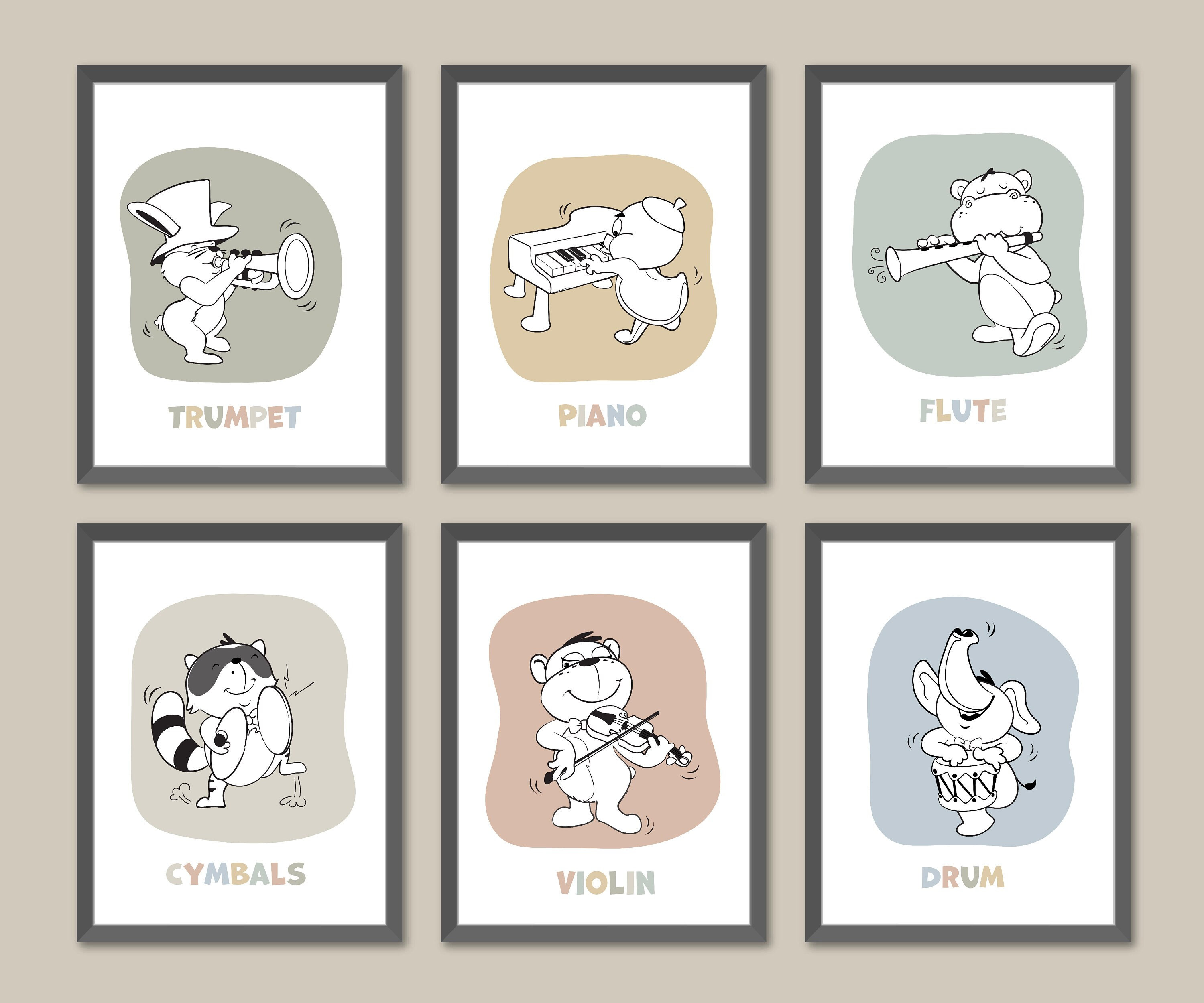 Printable Kids Music Poster Set of 6 Wall Art Animal - Etsy