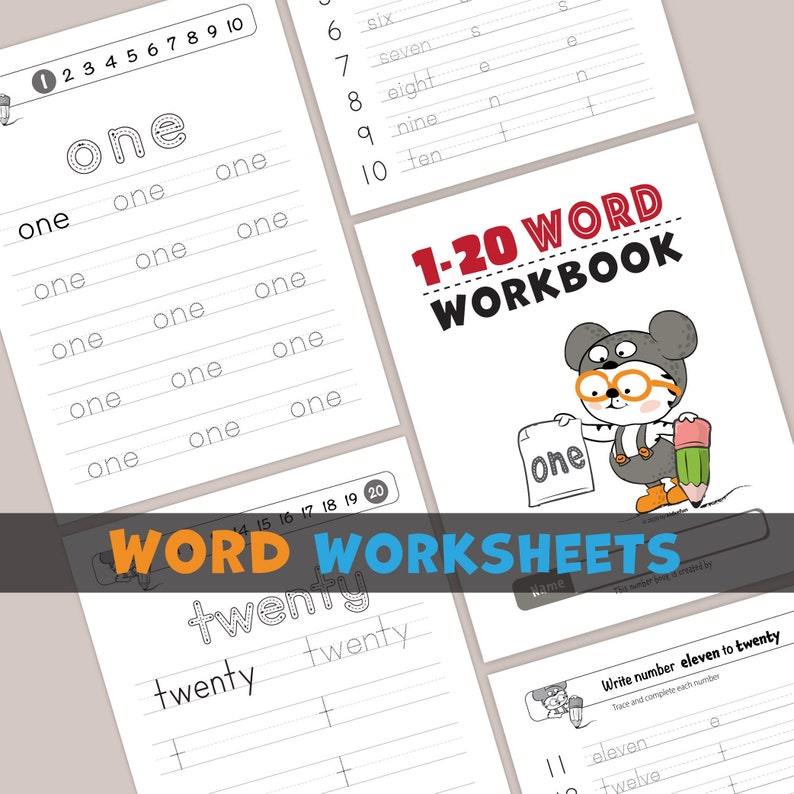 Printable 1-20 Word English Workbook, Preschool Number Worksheets ...