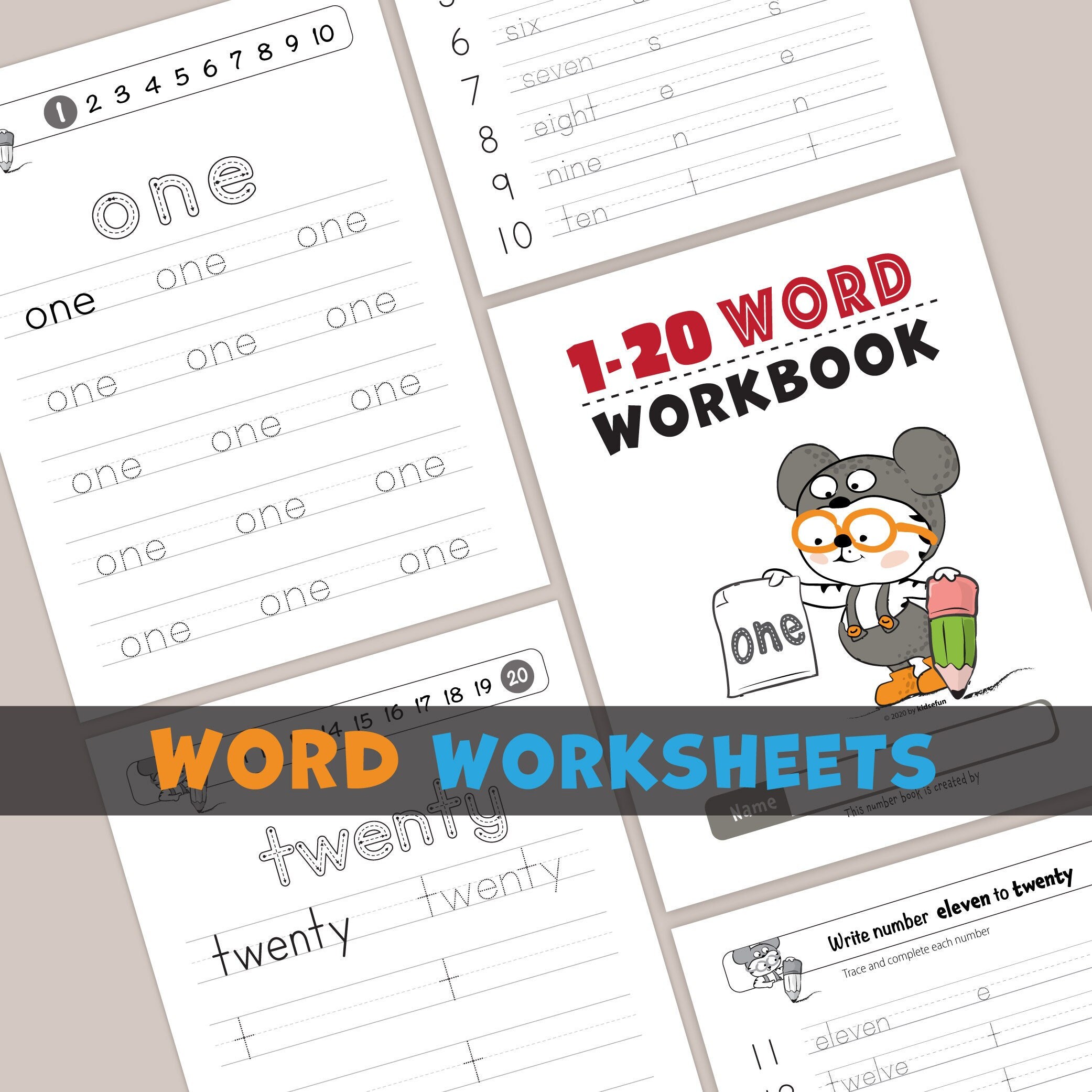 Printable 1-20 Word English Workbook, Preschool Number Worksheets ...