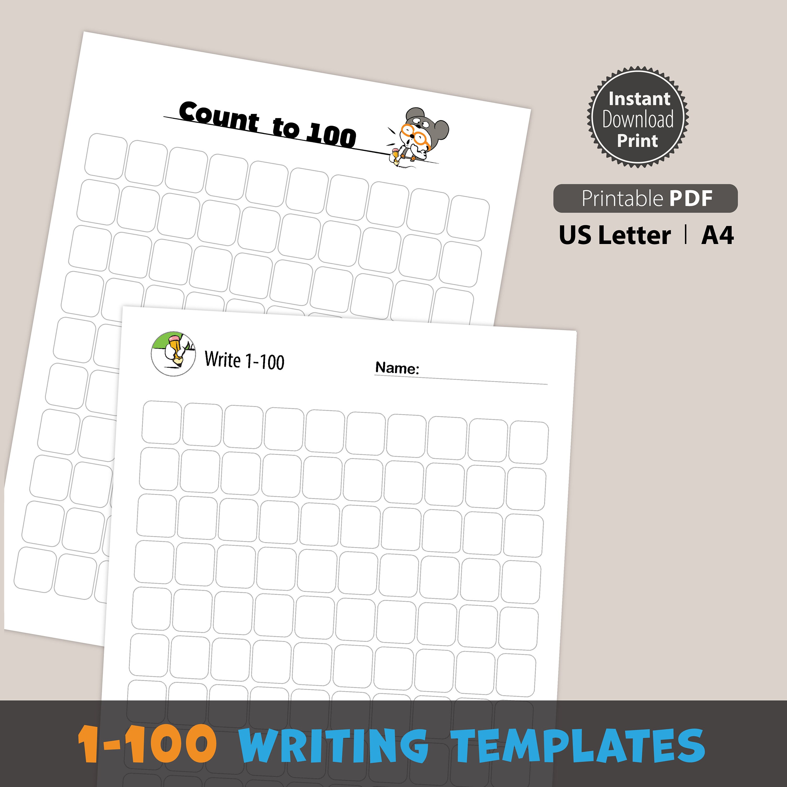 Kids Number 1-100 Worksheet, 100 Writing Template, Chart, Quiz ...