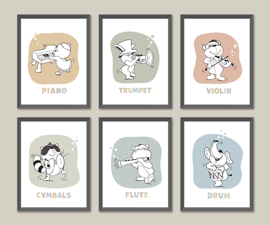 Printable Kids Music Poster Set of 6 Wall Art Animal Music - Etsy
