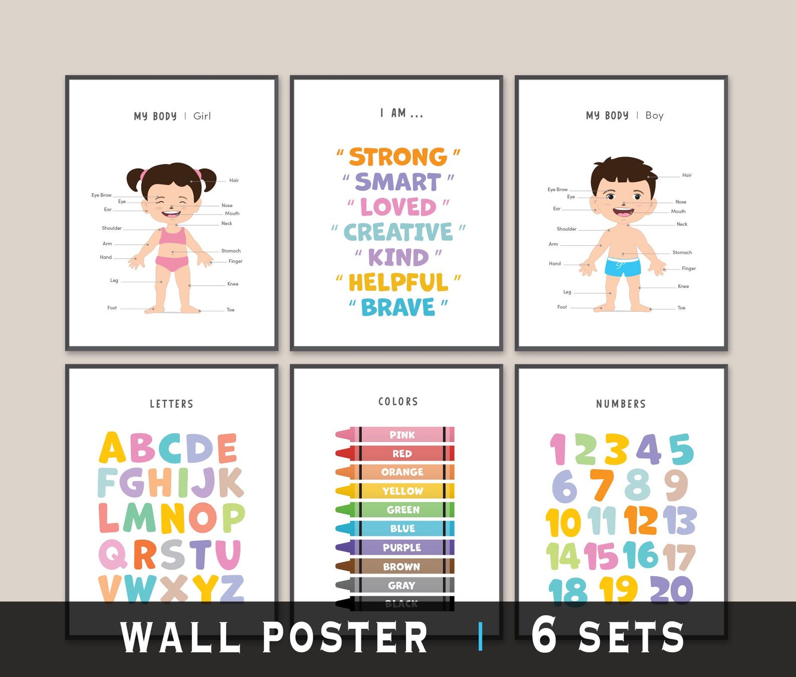Preschooler Educational Wall Decor Printable, Cute Toddler Learning ...