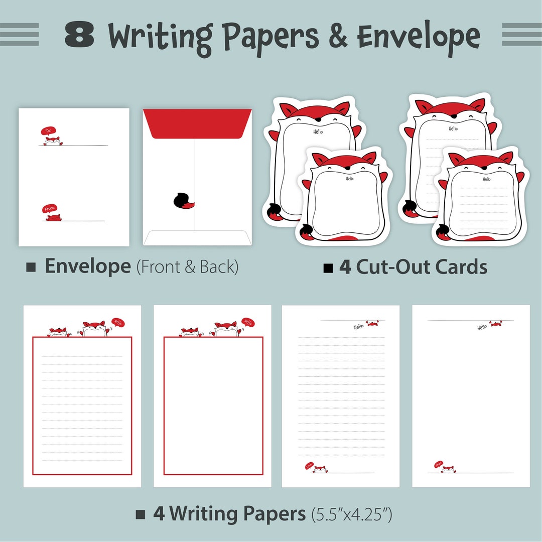 Printable Kids Stationery Set, Fox Writing Paper, Envelope, Cut-out ...
