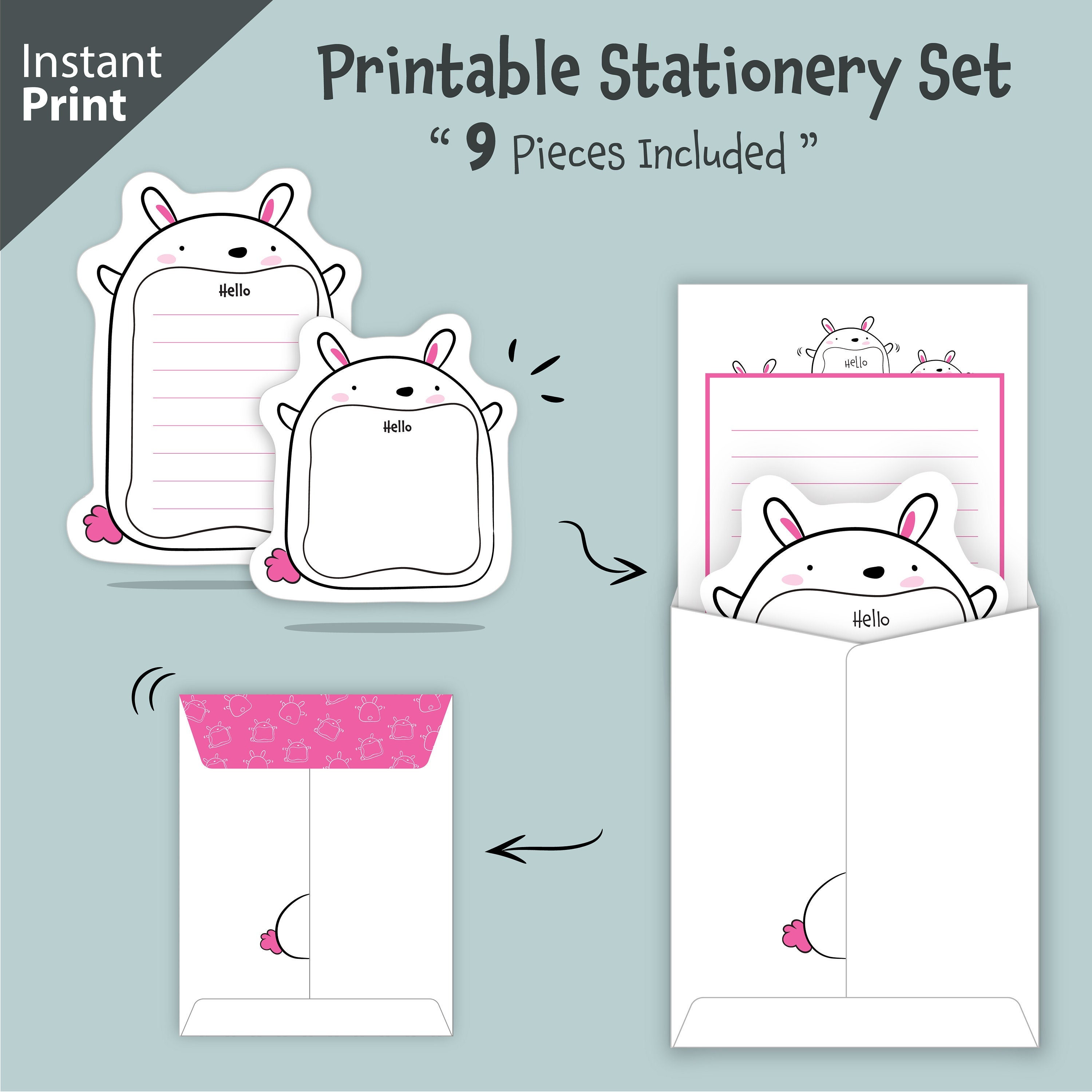 Kids Printable Stationery, Cute Rabbit Stationery Set, Rabbit Writing ...