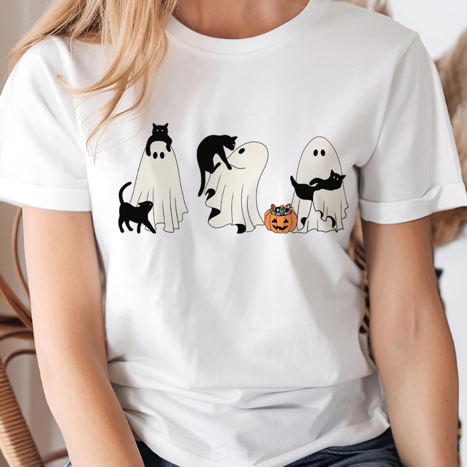 Ghost and Black Cat Png, Halloween Friendship Theme Png, Funny Ghost ...